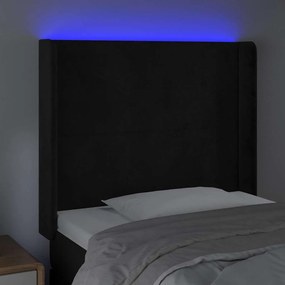 Čelo postele s LED černé 83 x 16 x 118/128 cm samet 3123800