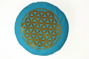 S radostí - vlastní výroba Meditační polštář se zlatým Květem života - tyrkysový Velikost: ∅30 x v25 cm