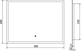 Mexen Navia, LED koupelnové zrcadlo s podsvícením 80 x 60 cm, 6000K, ochrana proti zamlžování, 9803-080-060-611-00
