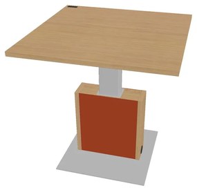 Výškově nastavitelný jednací stůl Verno+ S 120 x 120 cm, dub světlý / oranžová