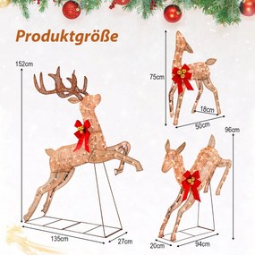 Costway Svítící vánoční rodina sobů, sada 3 kusů