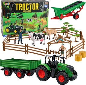 LEAN Toys Zemědělská sada: Traktor s přívěsem, zvířata, farmáři, farma, 45 dílů