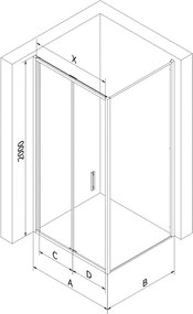 Mexen Exo, sprchový kout se skládacími dveřmi 90 x 75 cm, 6mm čiré sklo, černý profil, 816-090-075-70-00