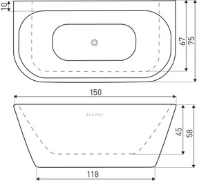 Novoterm Volně stojící akrylátová vana ke stěně NV-Mona 150x75 bílá + odtokový komplet