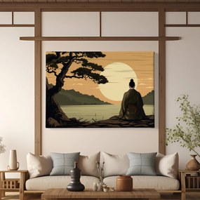Obraz na plátně - Hiroshi, meditující muž na břehu jezera FeelHappy.cz Velikost obrazu: 90 x 60 cm