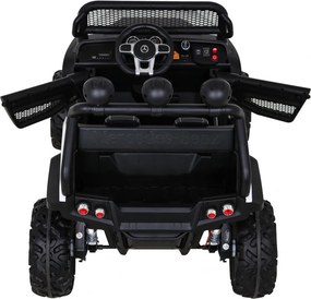 Ramiz Mercedes Benz Unimog elektrické autíčko pro děti bílé + pohon 4x4 + dálkové ovládání + nosič zavazadel + pomalý start + MP3 + LED