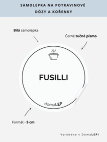 FUSILLI  – bílá samolepka na dózu, tučné písmo, 5 cm | DomaLEP