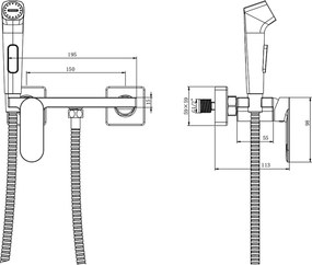 Aqualine Aqualine, Nástěnná bidetová baterie se Stop sprškou a poličkou, chrom, TJ042