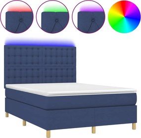 Box spring postel s matrací a LED modrá 140x200 cm textil 3135763