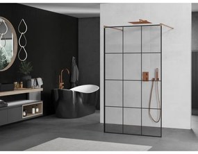 Mexen Kioto, sprchová zástěna Walk-In 110 x 200 cm, 8mm sklo černý vzor, ​​měděný matný profil, 800-110-002-65-77
