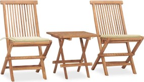 3dílný skládací zahradní jídelní set s poduškou masivní teak 3063200