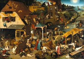 Bruegel, Pieter the Elder - Obrazová reprodukce Netherlandish Proverbs, 1559, (40 x 30 cm)