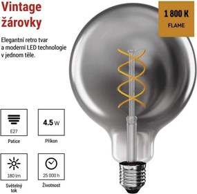 EMOS LED žárovka Filament kouřová G125 4,5W E27 Z58311
