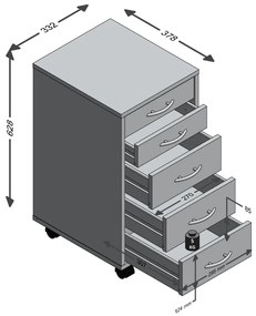 FMD Mobilní skříňka s 5 zásuvkami dub - Default Title