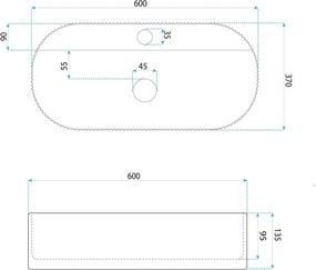 Rea Marcela Kallisto, umyvadlo na desku 600×370×135 mm, béžová matná-imitace kamene, REA-U3517