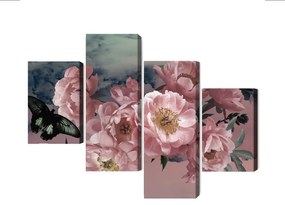 Vícedílný obraz Kytice Květin A Motýl Nedostatek Nedostatek Plátno Canvas 120x75