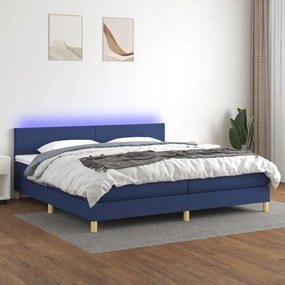 Box Spring Postel S Matrací A Led Textil Modrá Hladký design 200 x 200 cm