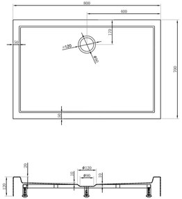 Mexen Flow+, obdélníková sprchová vanička 80 x 70 cm, černá matná, 46R707080H