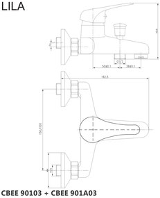 Mereo Mereo, Vanová nástěnná baterie, Lila, bez příslušenství, chrom, CBEE901A03