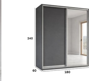 Skříň s posuvnými dveřmi 1800x2400x600 1LTD 1 Zrcadlo grafit šedý, profil stříbrný