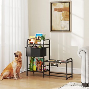PawHut Vyvýšená miska pro psy Výškově nastavitelná miska na krmivo s úložným prostorem Miska na vodu 2 x 800ml nerezové misky 89,5x27x74 cm Černá bar…