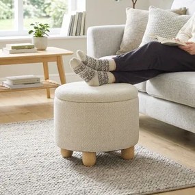 HOMCOM Stolička s úložným prostorem, kulatá sedací stolička s víkem, vzhled lnu pro obývací pokoj, ložnici, 38,5x38,5x33,5 cm Béžová