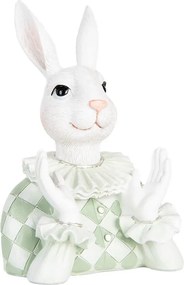 Dekorace busta bílý králík v zeleném obleku - 11*10*16 cm