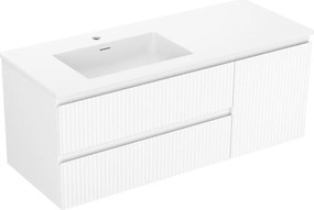 Mexen Rivel, koupelnová skříňka 120 cm s levým umyvadlem Otis, 2S, 1D, drážkovaná, bílá matná, 91A23-12047-3-BBFFF01-W18L01