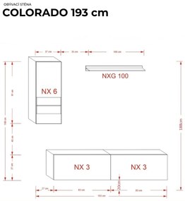 Ral Obývací stěna COLORADO 3, 193 cm - Bílo/černý lesk