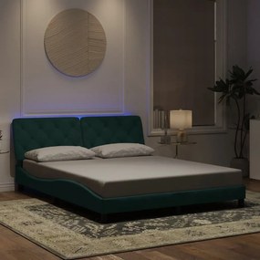 Rám postele s LED bez matrace tmavě zelený 160 x 200 cm samet 3213864