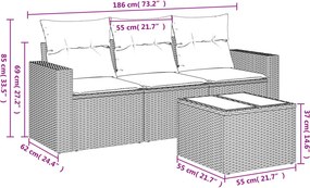 4dílná zahradní sedací souprava a podušky světle šedá polyratan 3251009