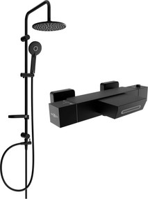 Mexen Carl vanovo-sprchový set s dešťovou sprchou a vanovou termostatickou baterií Cube, černá, 77360240-70