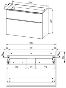 Mereo Mereo, Mailo, koupelnová skříňka s keramickým umyvadlem 101 cm, černé madlo, CN522B