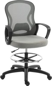Ergonomická kancelářská židle Vinsetto, kancelářská židle s opěrkou nohou a loketními opěrkami, síťovina, 59 x 65 x 123 cm, šedá