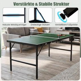 Costway Skládací stůl na stolní tenis se sítí a 2 pálkami a míčky Mini – zelený