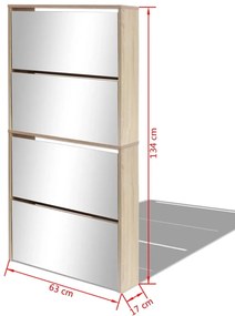 Botník čtyřpatrový, zrcadlový, dub 63x17x134 cm - Default Title