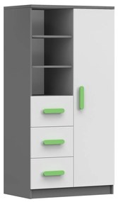 IDZ Knihovna SMYK II 3S1D 05, 80 cm Bílá + Grafit / Barevné úchytky Barva: Zelená