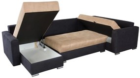 KENIX LEONARDO rozkládací sedací souprava ve tvaru U s úložným prostorem černo-šedá 303 x 71-89 x 170 cm