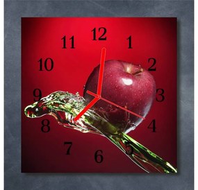 Nástěnné hodiny obrazové na skle - Červené jablko