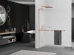Mexen Kioto+ L, sprchová zástěna Walk-In s poličkou a věšákem 100 x 200 cm, 8mm sklo námraza, růžové zlato profil, 800-100-123-60-30