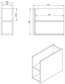 Sapho Sapho, LOREA skříňka 100x46x51, 5cm (20+80cm), pravá, dub collingwood/černá matná, LE080-1935-R-03