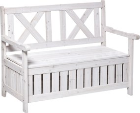 Outsunny úložná lavička pro 2 osoby, zahradní truhla s polštářem, bílá - 115 x 61 x 85 cm | Aosom