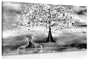 Obraz volavky pod magickým stromem v černobílém provedení Varianta: 60x40
