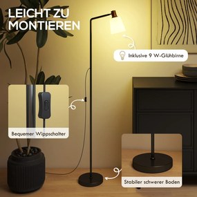 HOMCOM LED stojací lampa do obývacího pokoje, stojací lampa s 350° otočnou hlavou, stojací lampa s barevnými teplotami 3000K/4000K/6500K, černá