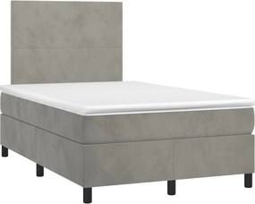 Box spring postel s matrací a LED světle šedá 120x200 cm samet 3135993