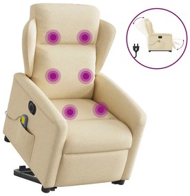 Elektrické zvedací masážní polohovací křeslo krémové textil 3303172