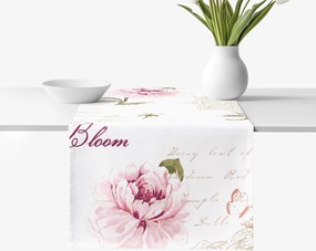 Goldea běhoun na stůl 100% bavlněné plátno - pivoňky s texty 35x120 cm