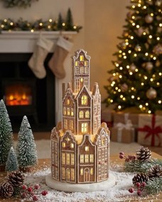 Hnědá svítící perníková věž z chaloupek GingerBread Led - Ø 20*37 cm