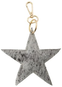 Klíčenka hvězda z hovězí kůže šedá/ bílá - 12,5*12,5*2cm