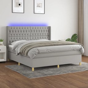 Box spring postel s matrací a LED světle šedá 160x200 cm textil 3139125